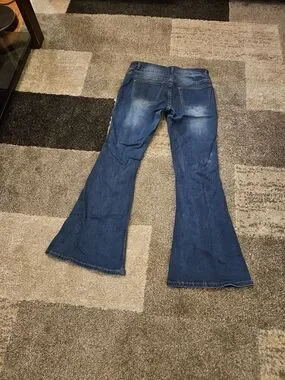 BAMBOO | Jeans | Bamboo Dark Blue Flared Jeans With Front Patch Pockets ...